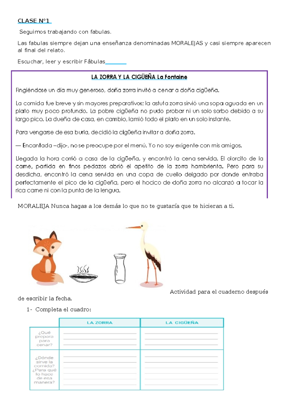Clase de Fábulas: Moralejas y Análisis de Personajes - Studocu