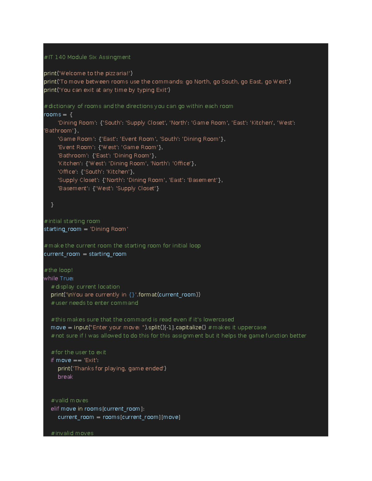IT 140 Module Six Assignment: Pizzaria Room Navigation Game - Studocu