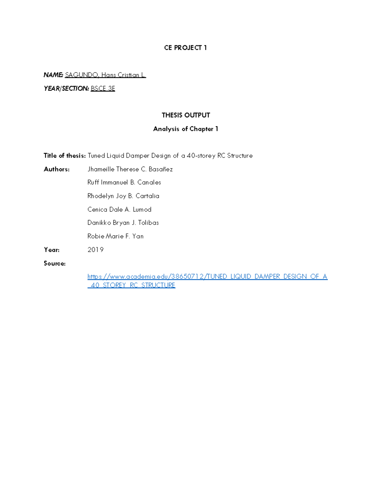 CE PROJECT 1: Thesis Analysis on Tuned Liquid Damper Design in RC ...