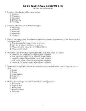 Bio 210 Test 1 Layout - BIO 210 SAMPLE EXAM 1 (CHAPTERS 1-3) (answer ...