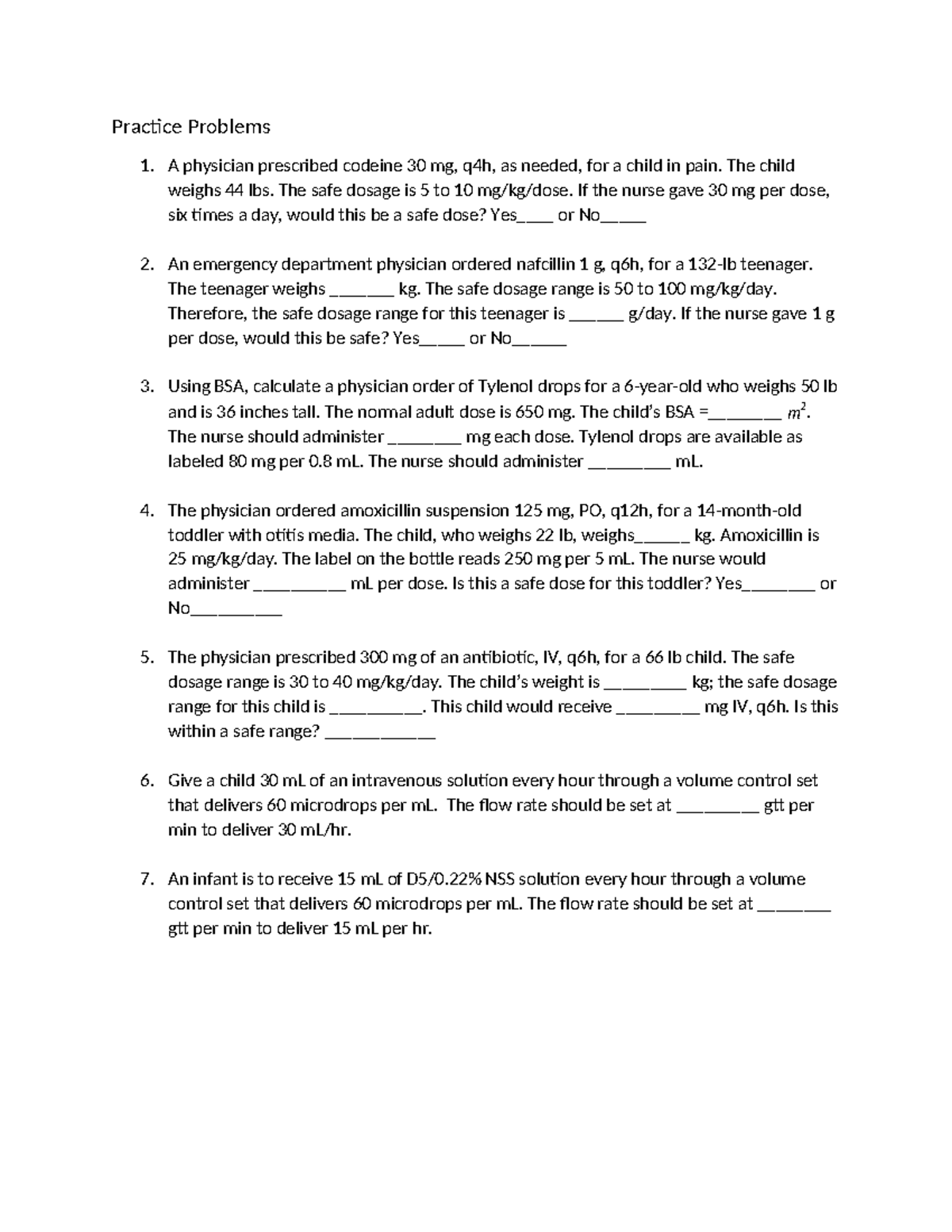Module 7 Practice Problems: Pediatric Dosage Calculations (3) - Studocu