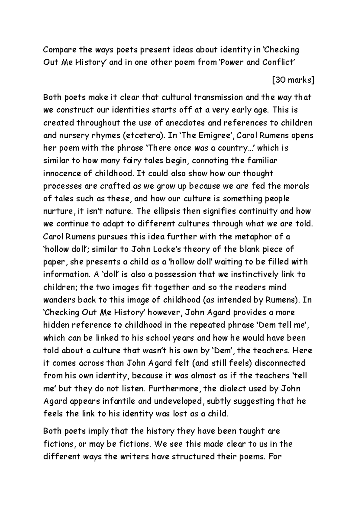 Comparative Analysis of Identity in Poetic Works: CIE English Lit Exam ...