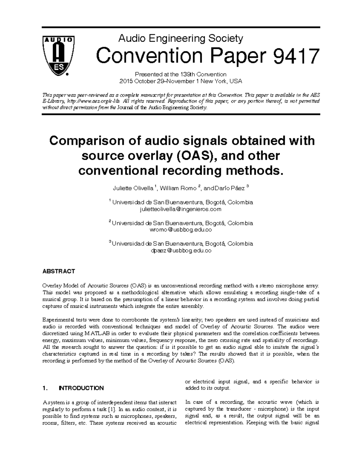 AES 139th Convention Paper: Overlay Acoustic Sources Analysis - Studocu