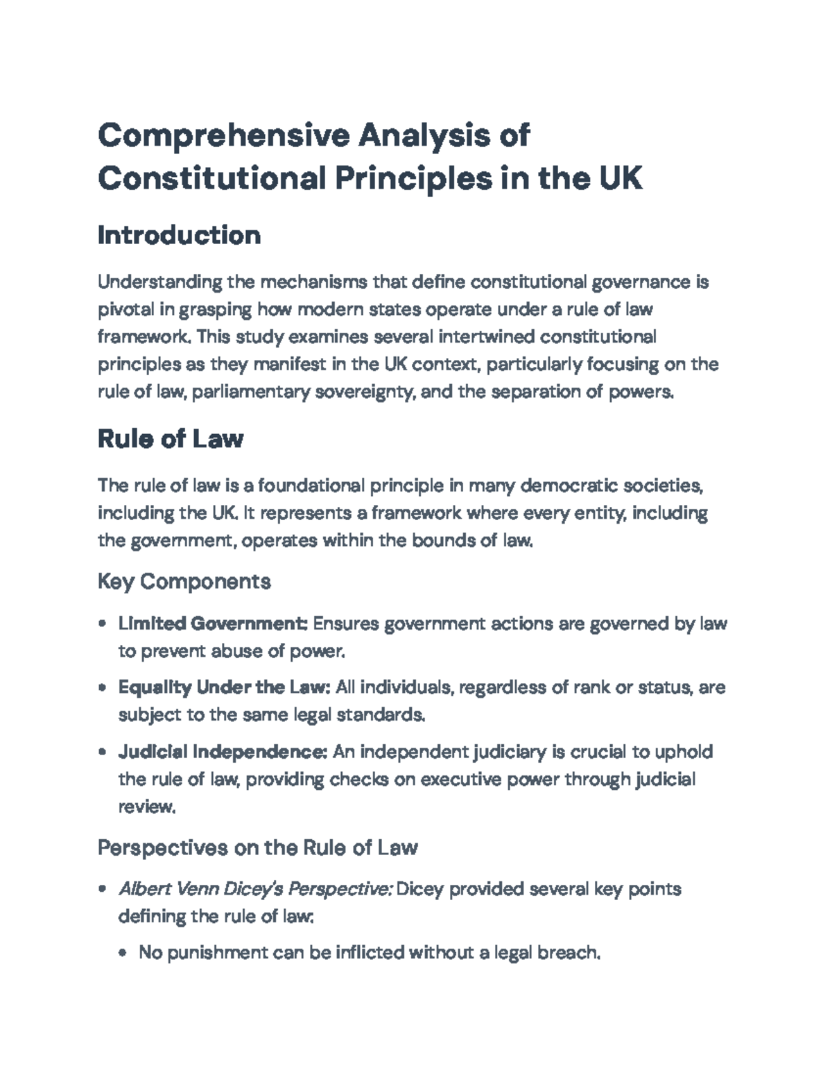 Comprehensive Analysis of UK Constitutional Principles - Law 101 ...
