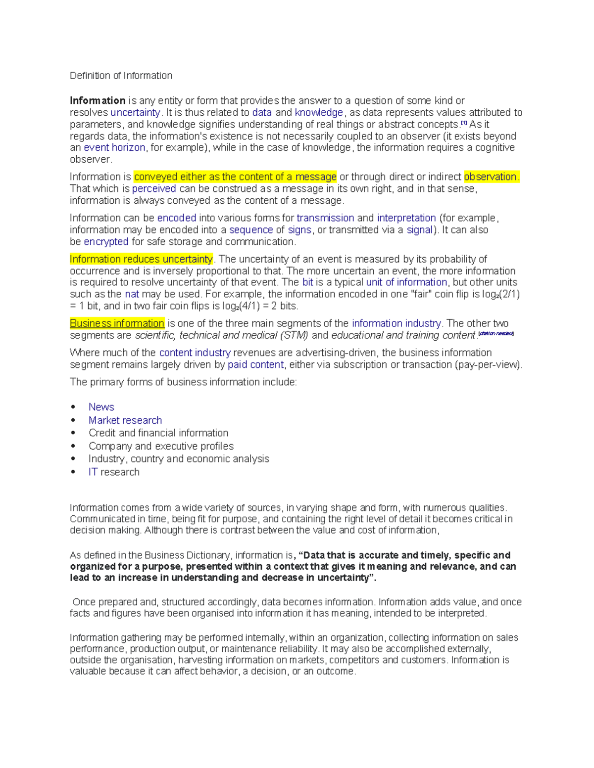 Business Information Essentials T1: Understanding Its Role and Sources ...