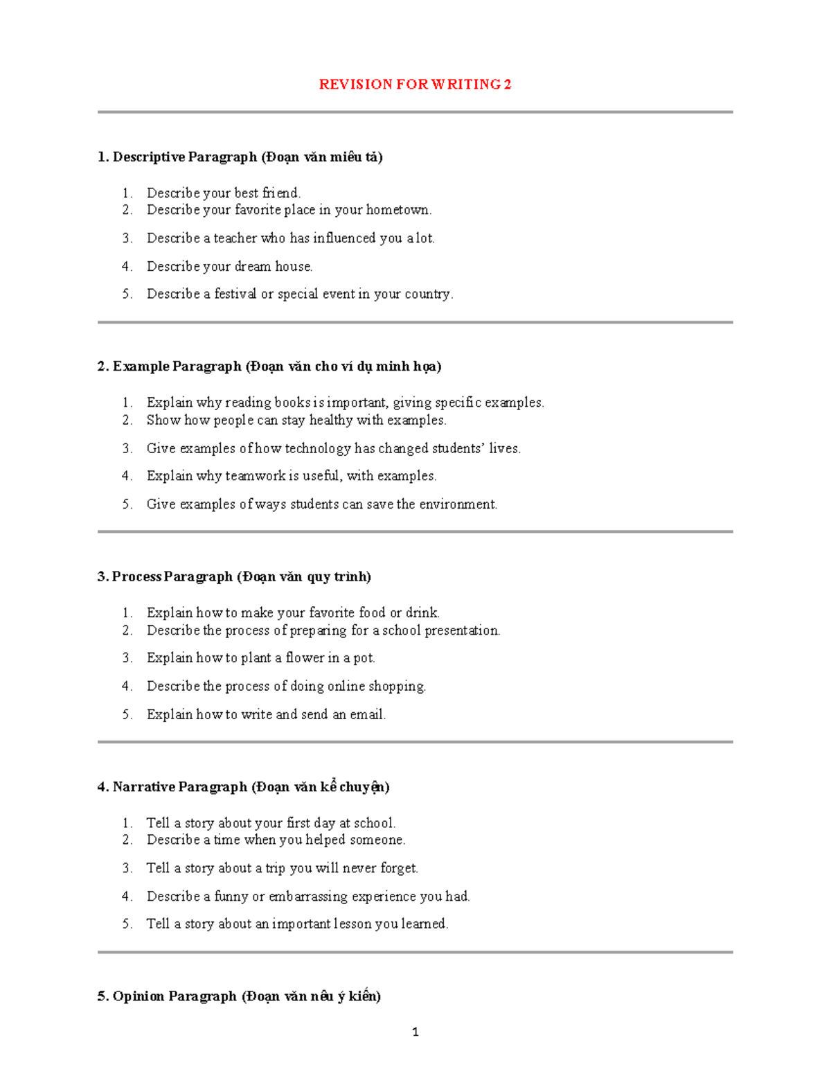 Revision Notes for Writing 2: Descriptive, Narrative, and Opinion ...