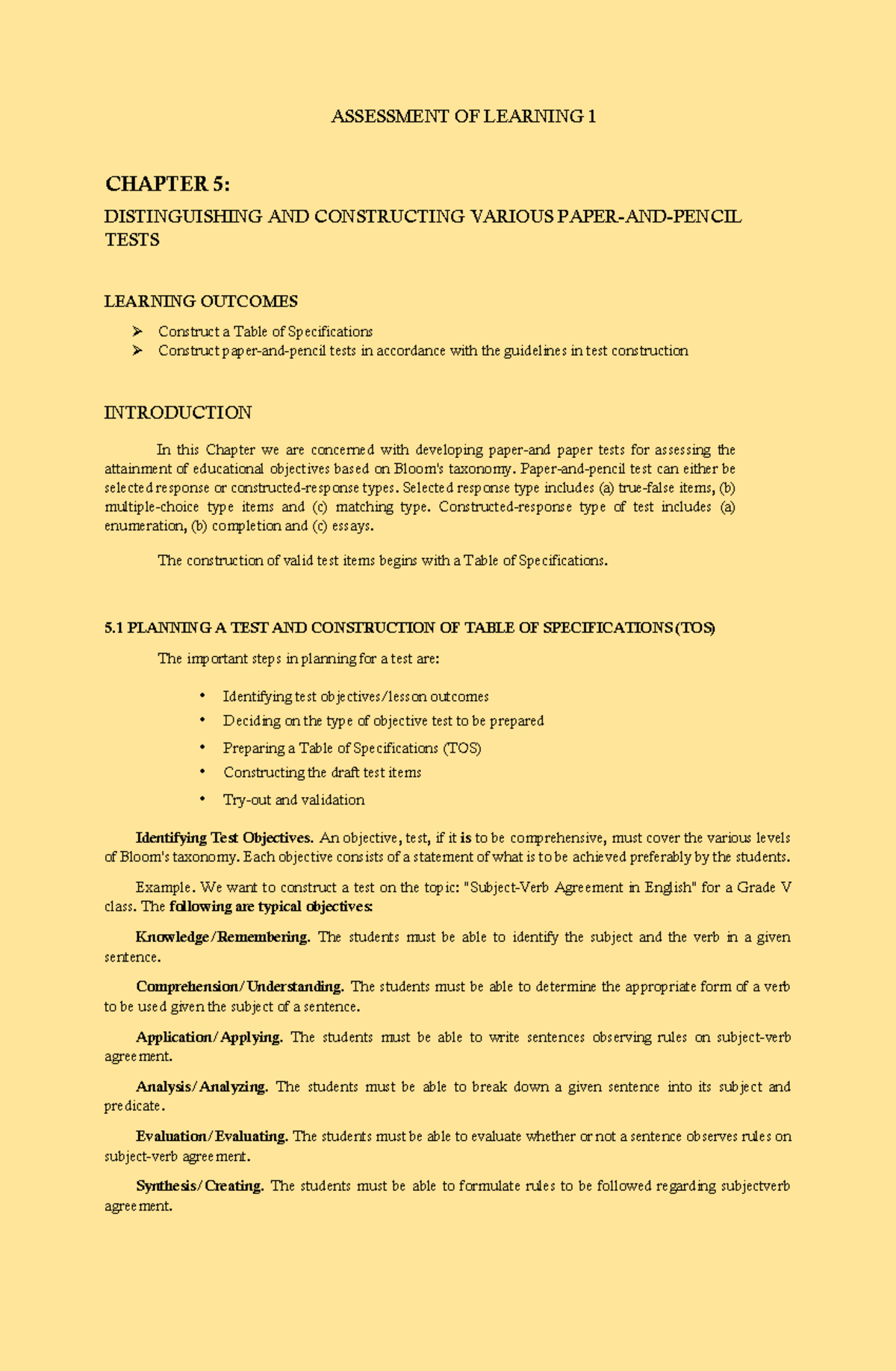 Assessment of Learning 1: Distinction & Construction of Paper Tests ...