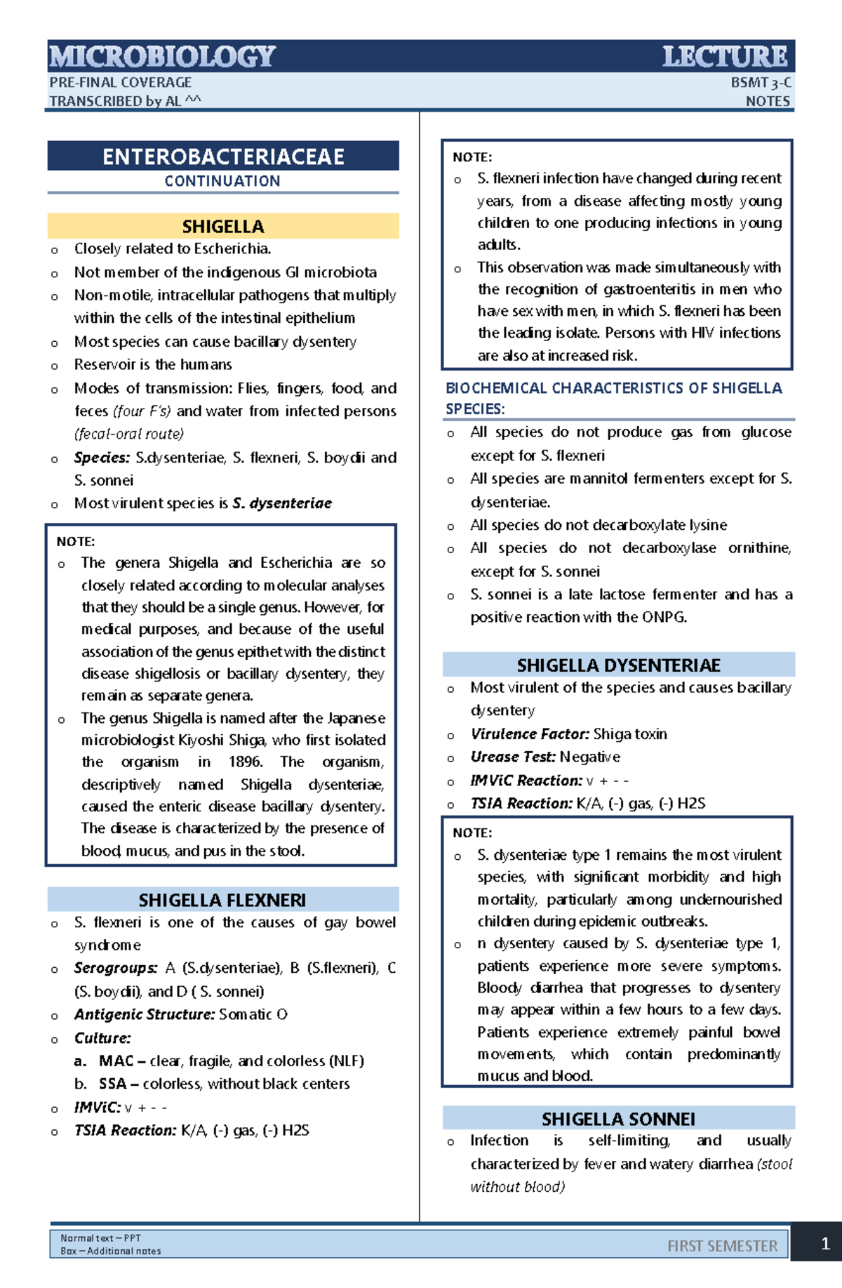 Enterobacteriaceae-CONT - TRANSCRIBED by AL ^^ NOTES FIRST SEMESTER 1 ...