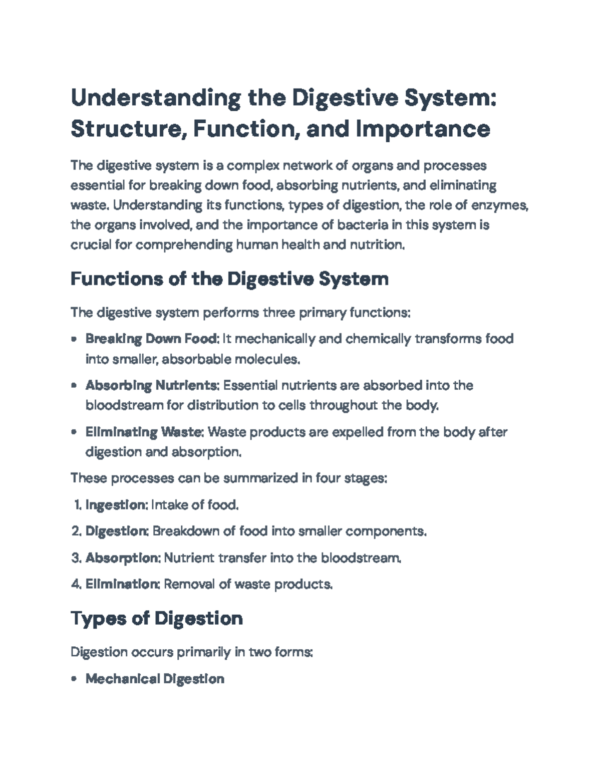 Understanding the Digestive System: Structure and Functions - BIO101 - Understanding the ...