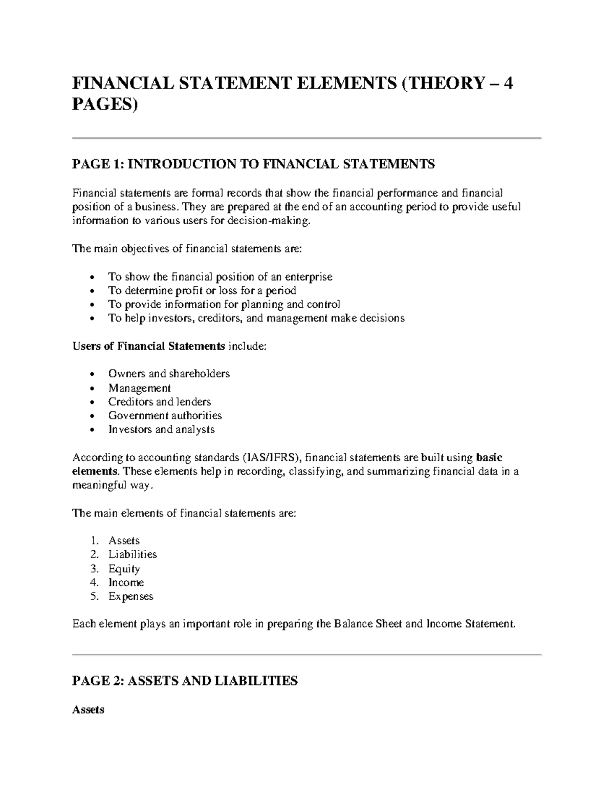 FIN 101: Understanding Financial Statement Elements - Theory Overview ...
