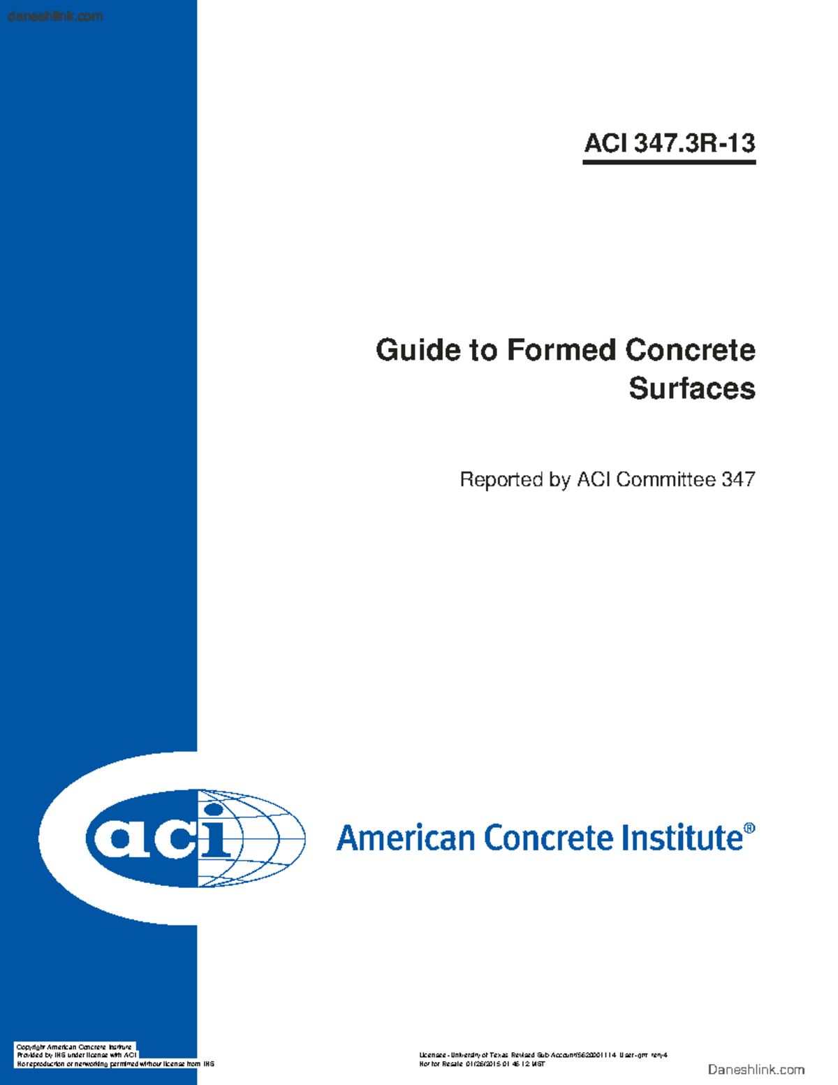 ACI 347.3R-13 Comprehensive Guide to Formed Concrete Surfaces - Studocu