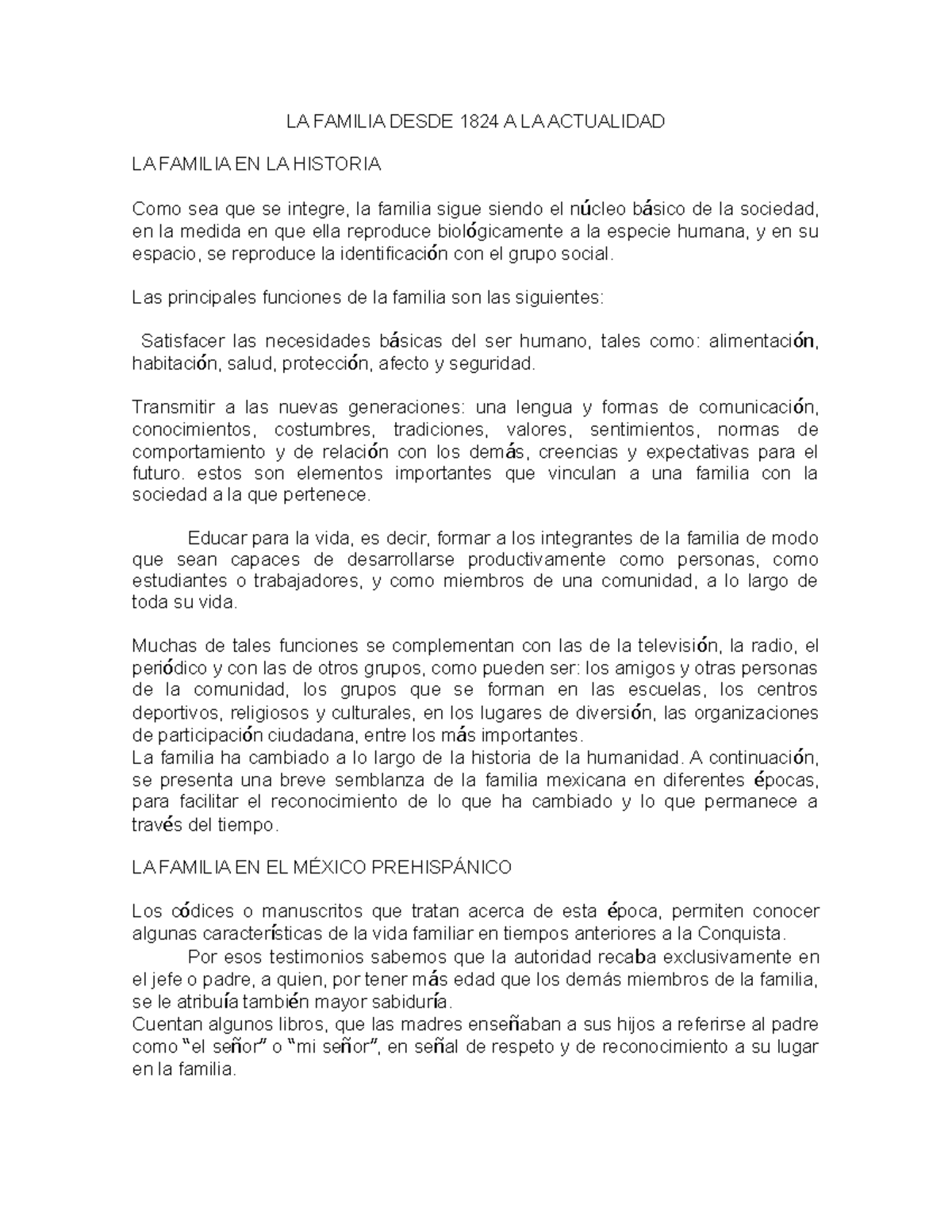 LA FAMILIA EN MÉXICO: CAMBIOS HISTÓRICOS Y SOCIALES (1824-ACT) - Studocu