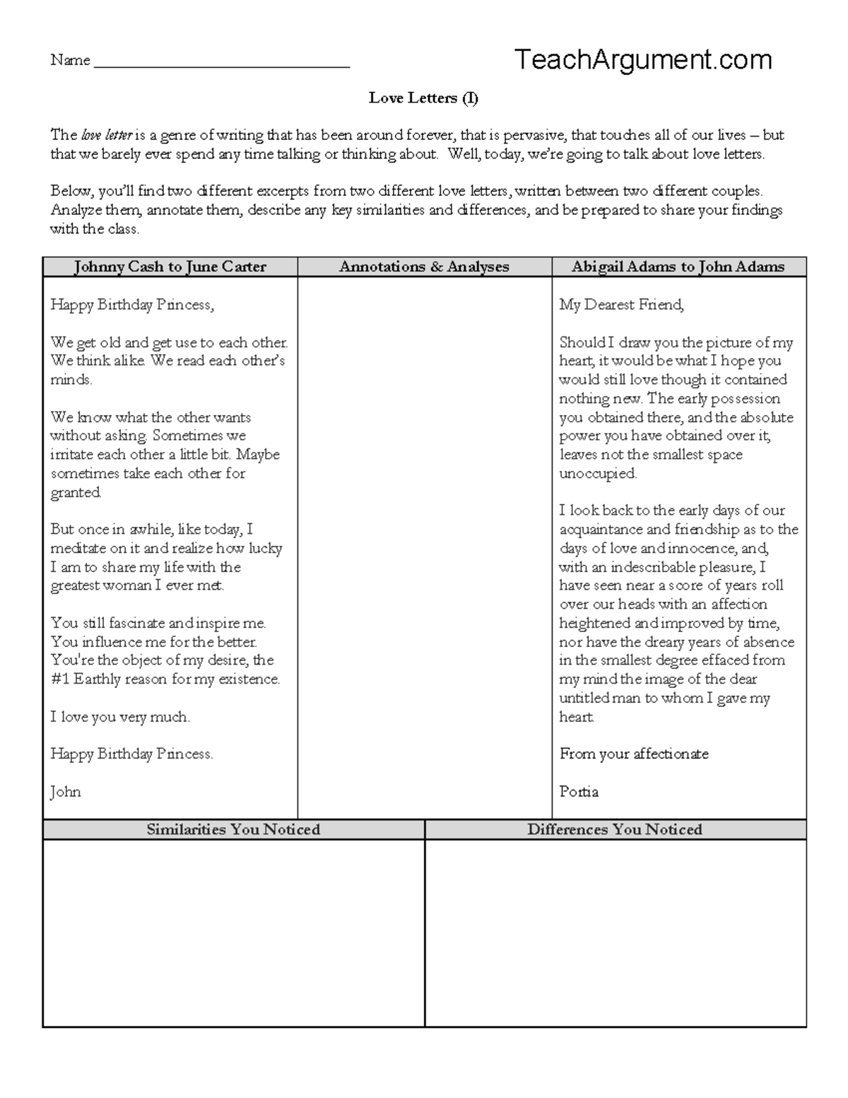 Rhetorical Analysis of Love Letters: Johnny Cash & Abigail Adams - Studocu