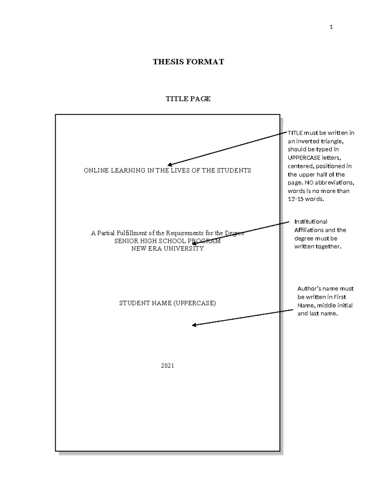 Thesis Format Guide for SHS Program - New Era University - Studocu