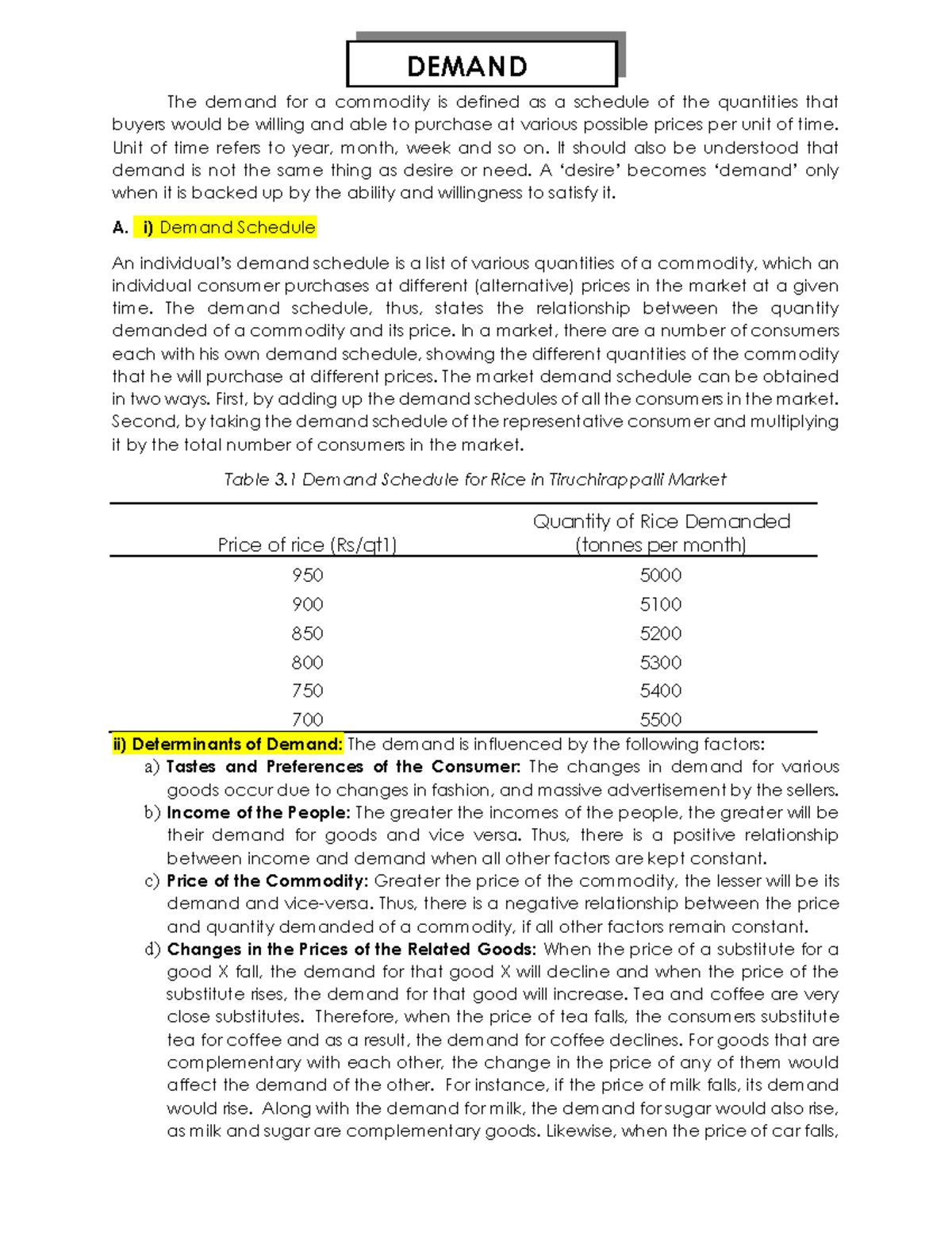 ECON 101 Chapter 3: Understanding Demand and Its Determinants - Studocu
