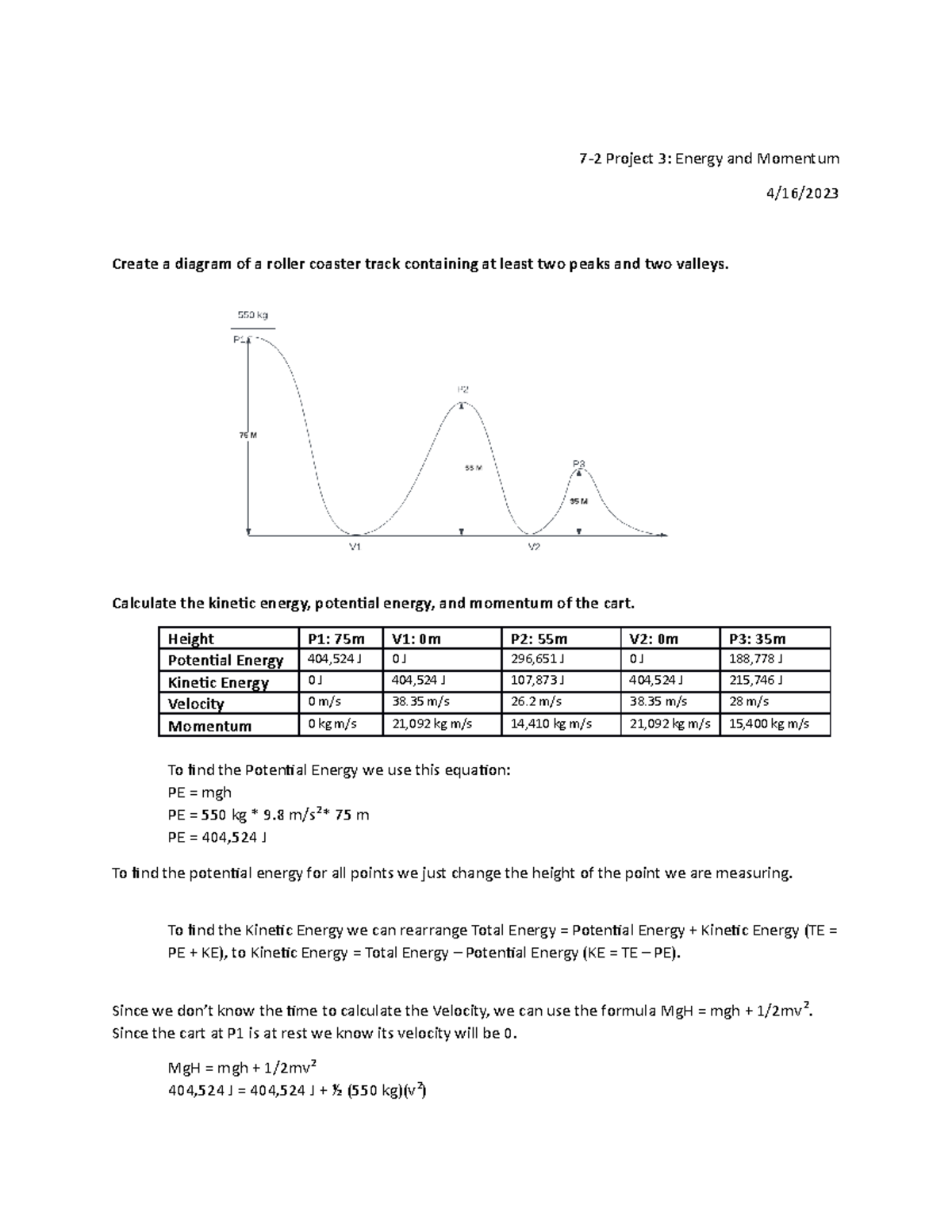 7-2 Project 3: Energy & Momentum of Roller Coaster Dynamics - Studocu