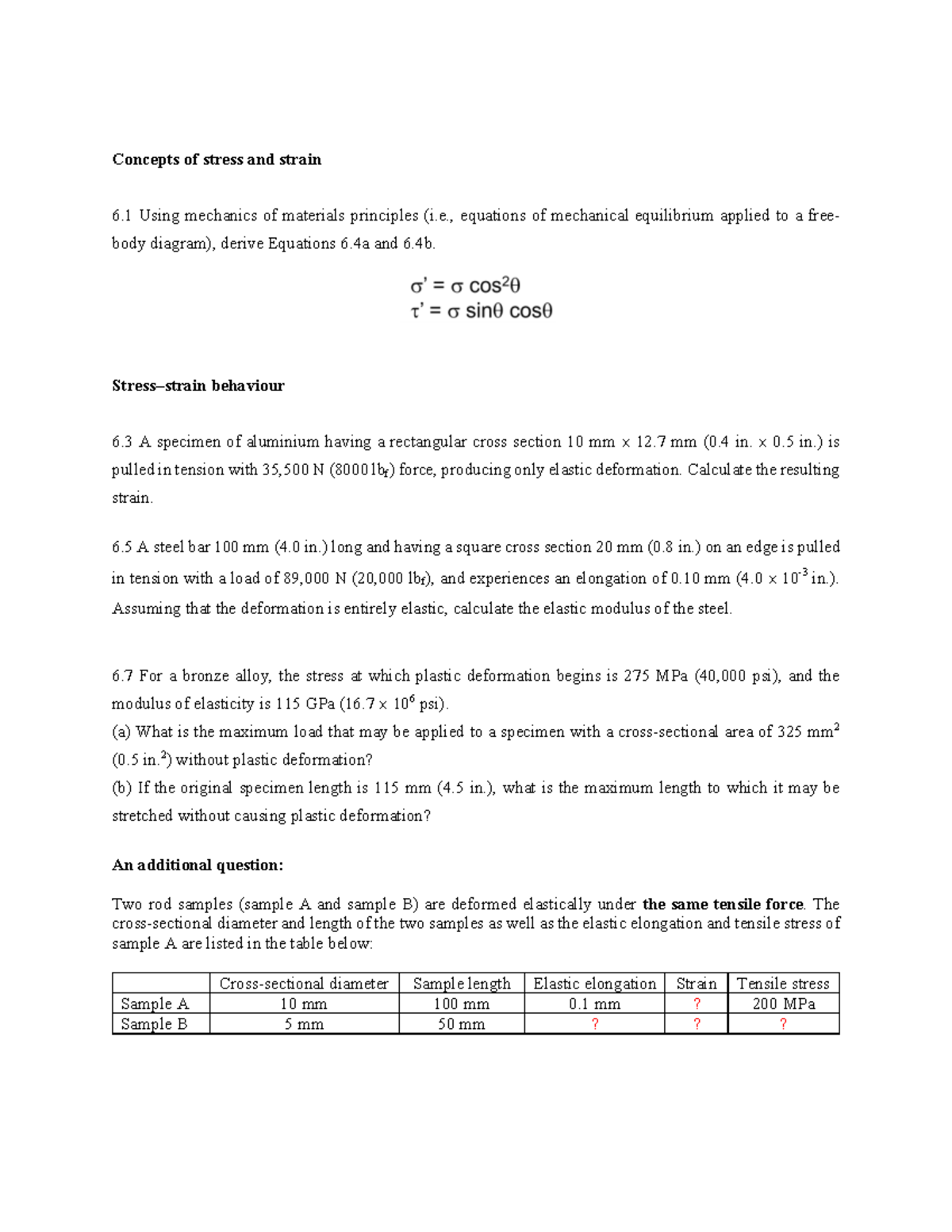 Tutorial Questions for Materials Science Engineering ANZ 1e - Studocu