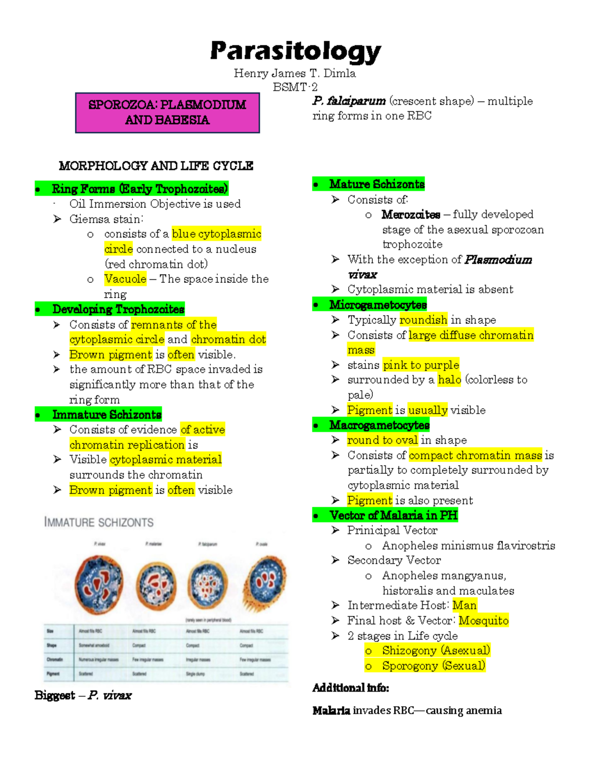 Parasitology Study Notes: SPOROZOA - Plasmodium & Babesia Overview ...