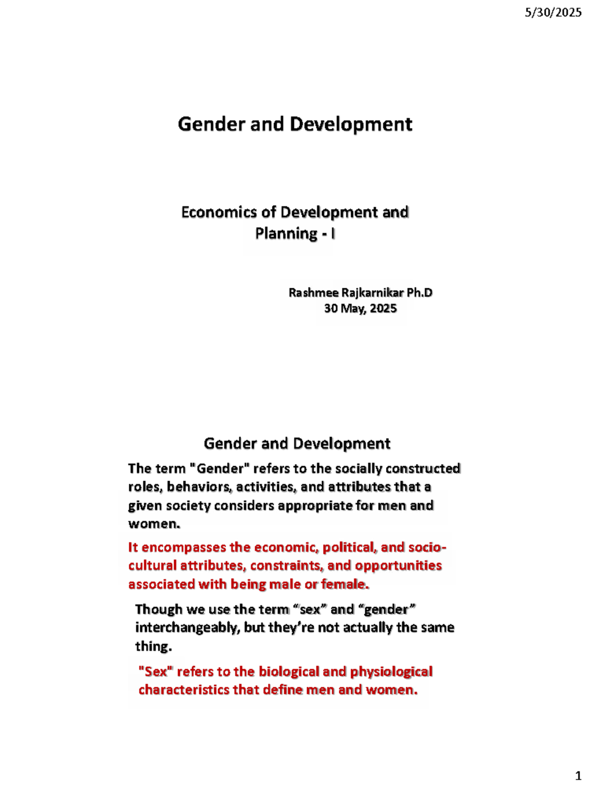 Gender and Development Economics (DEV 101) - Insights and Analysis ...