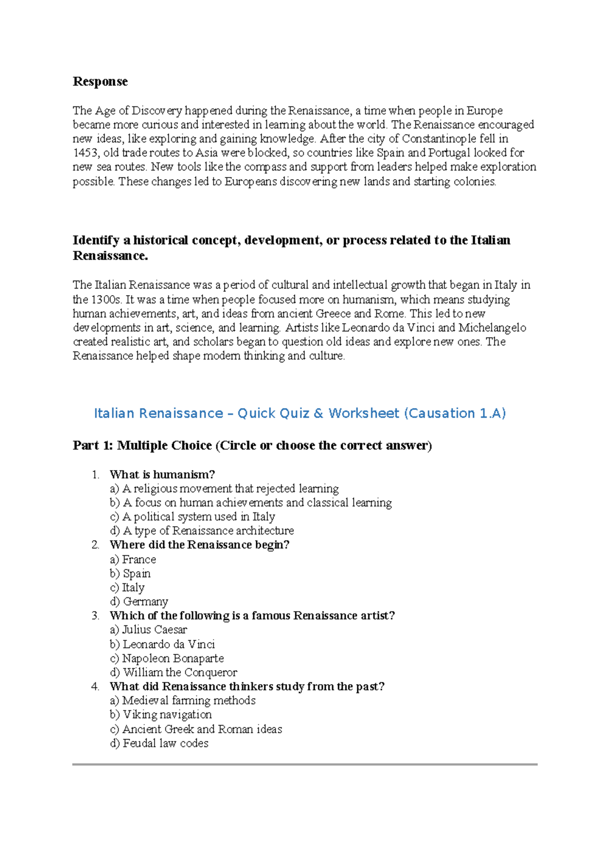 AP Study: Italian Renaissance & Age of Discovery Quiz Notes - Studocu