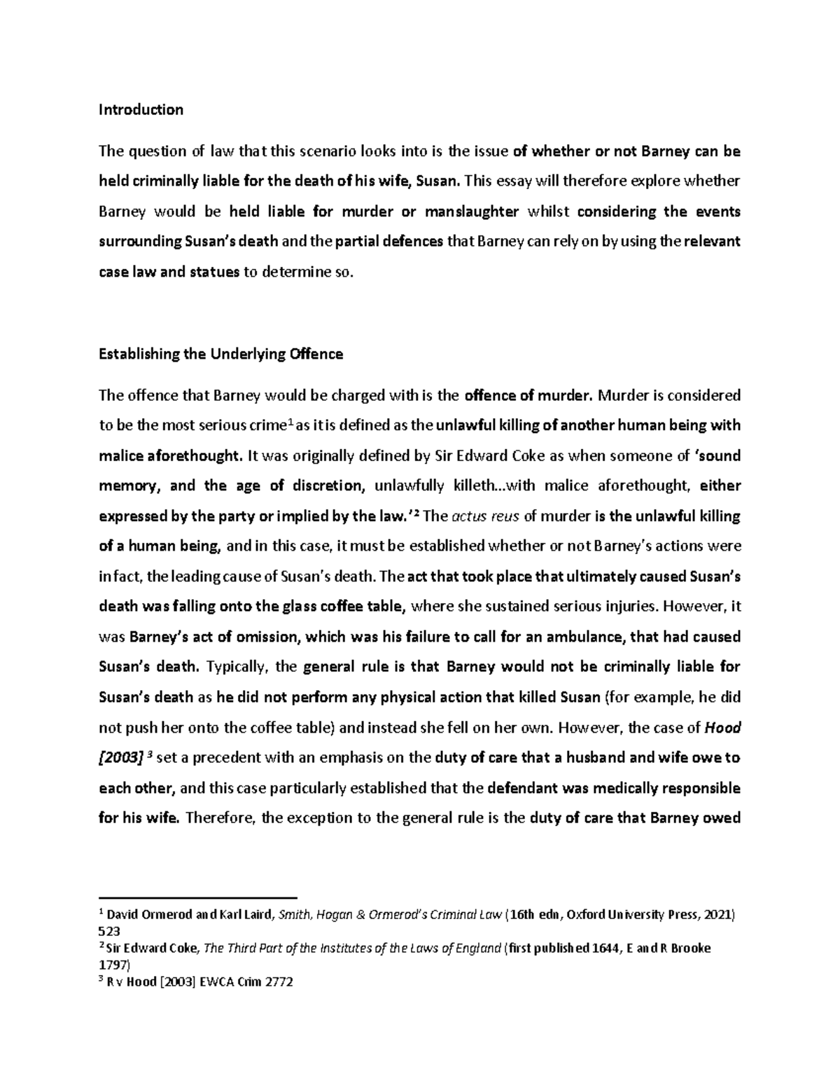 UKT SEPT 24 23375 Criminal Law: Essay on Murder and Manslaughter ...