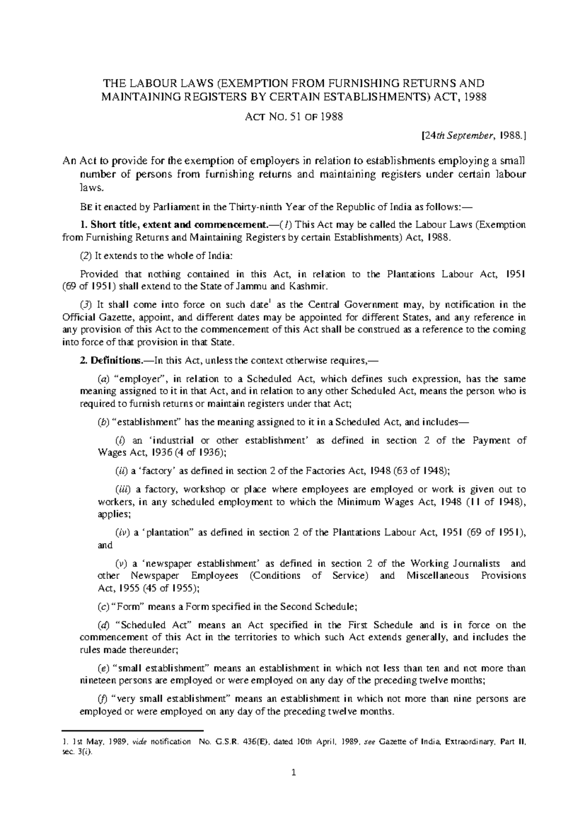 Labour Laws (Exemption from Returns) Act, 1988 - MCQ Study Guide - Studocu