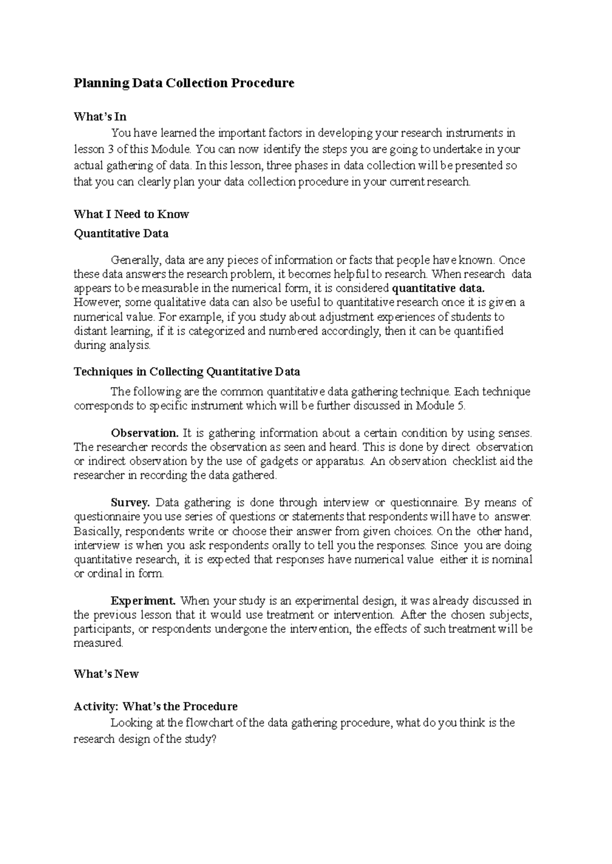 Planning Data Collection Procedure - Planning Data Collection Procedure ...