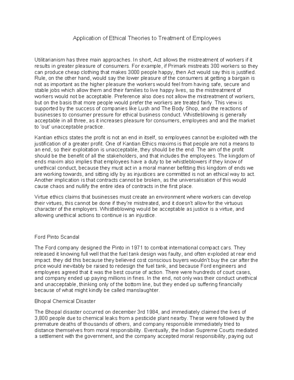 Ethical Theories in Employee Treatment: A Comprehensive Analysis - Studocu