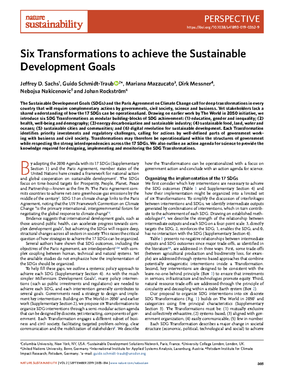 Sustainable Development Goals: Six Transformations for Success (SDG 5 ...