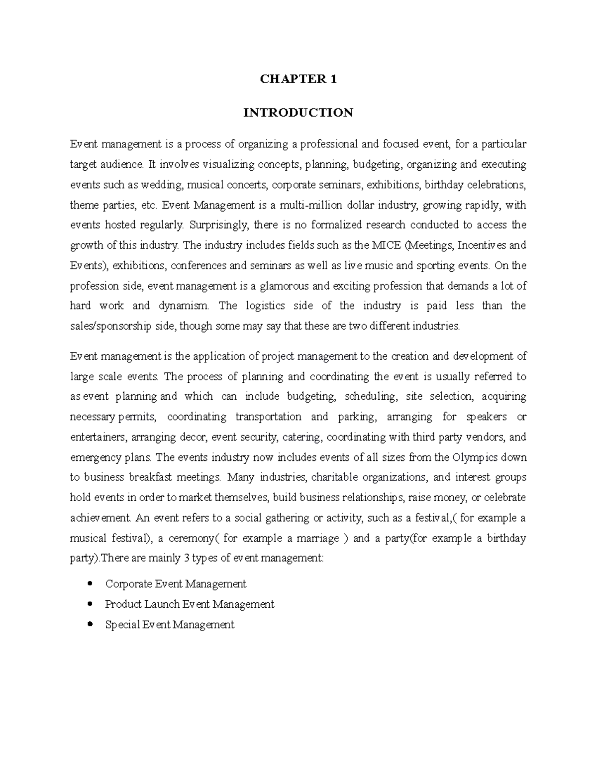 Event Management Project Report - CHAPTER 1 INTRODUCTION Event ...