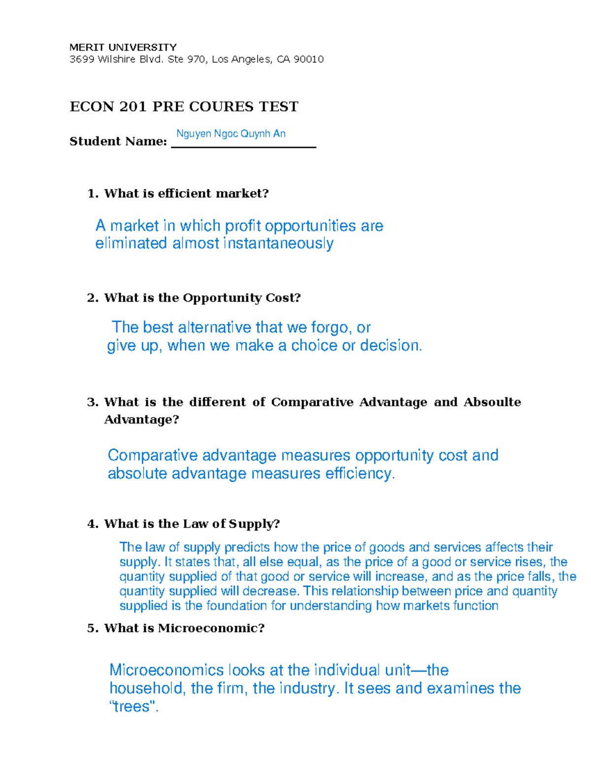 ECON 201 Pre-Course Test: Key Concepts in Micro & Macro Economics - Studocu