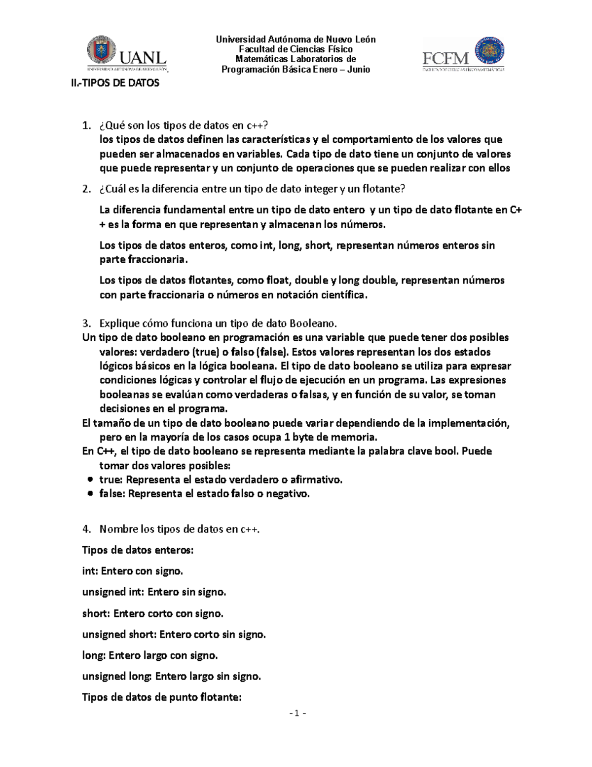 Programacion Basica - asdada - II.-TIPOS DE DATOS 1. ¿Qué son los tipos ...
