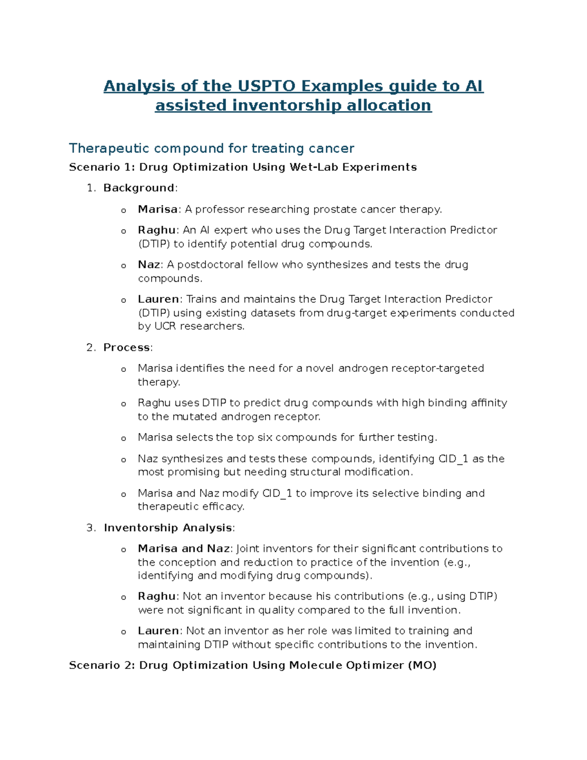 Analysis of the Uspto Examples guide to AI assisted inventorship ...