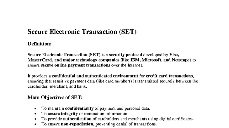 Unit 5: Secure Electronic Transaction (SET) Overview and Functions ...