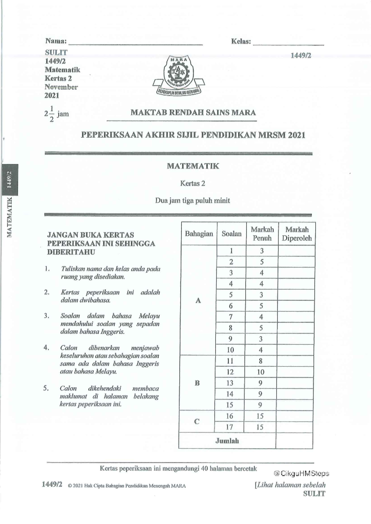 MM K2 MRSM - SPM Practice Materials & Revision Notes - Studocu