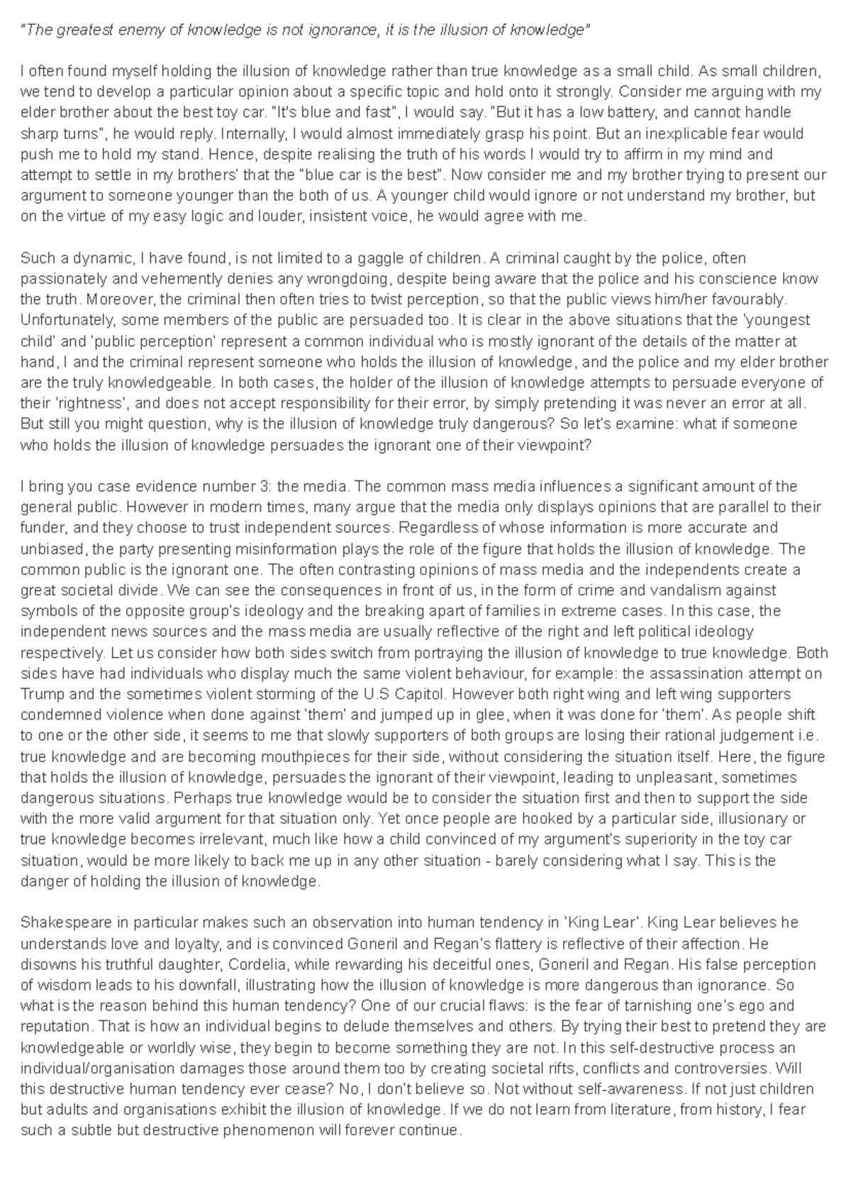 The Illusion of Knowledge: A Discursive Analysis (Y11) - Studocu