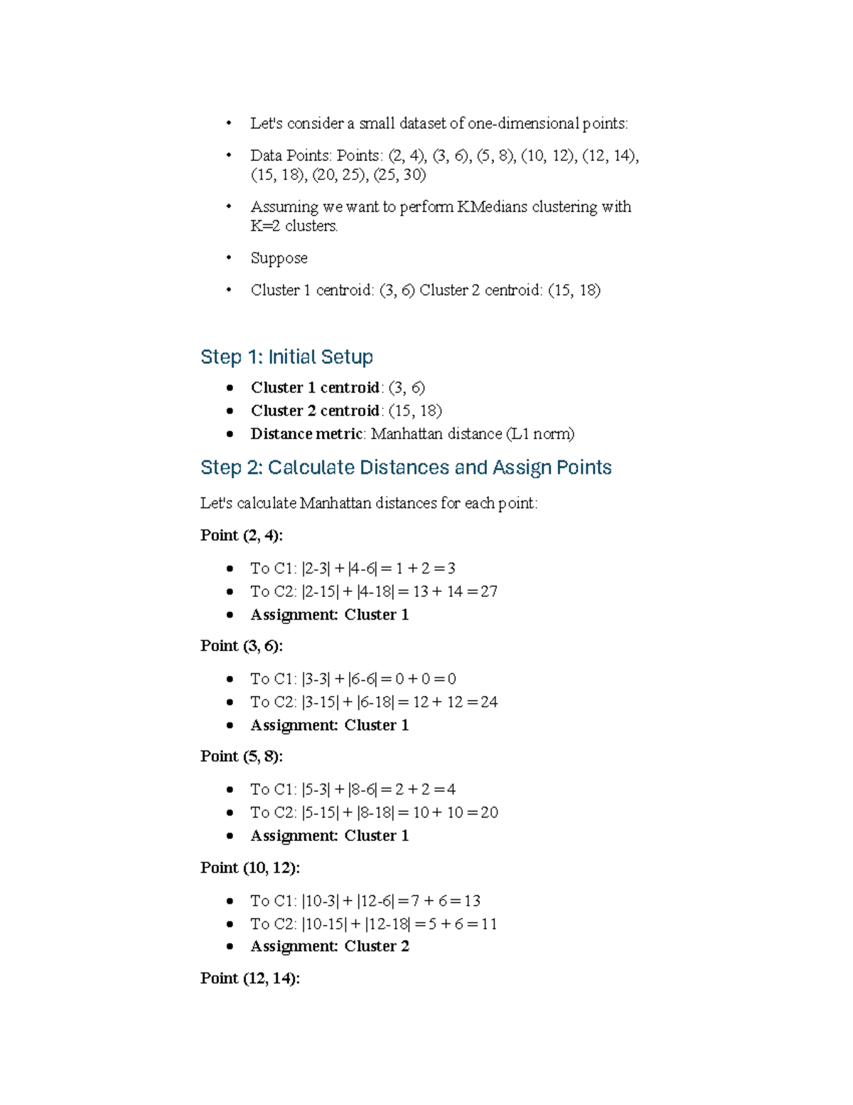 KMedians Clustering Analysis: Data Points & Assignments - Studocu