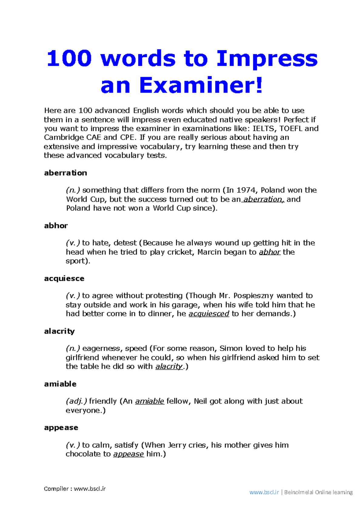 100 Advanced Vocabulary Words to Impress Your Examiner (IELTS, TOEFL ...