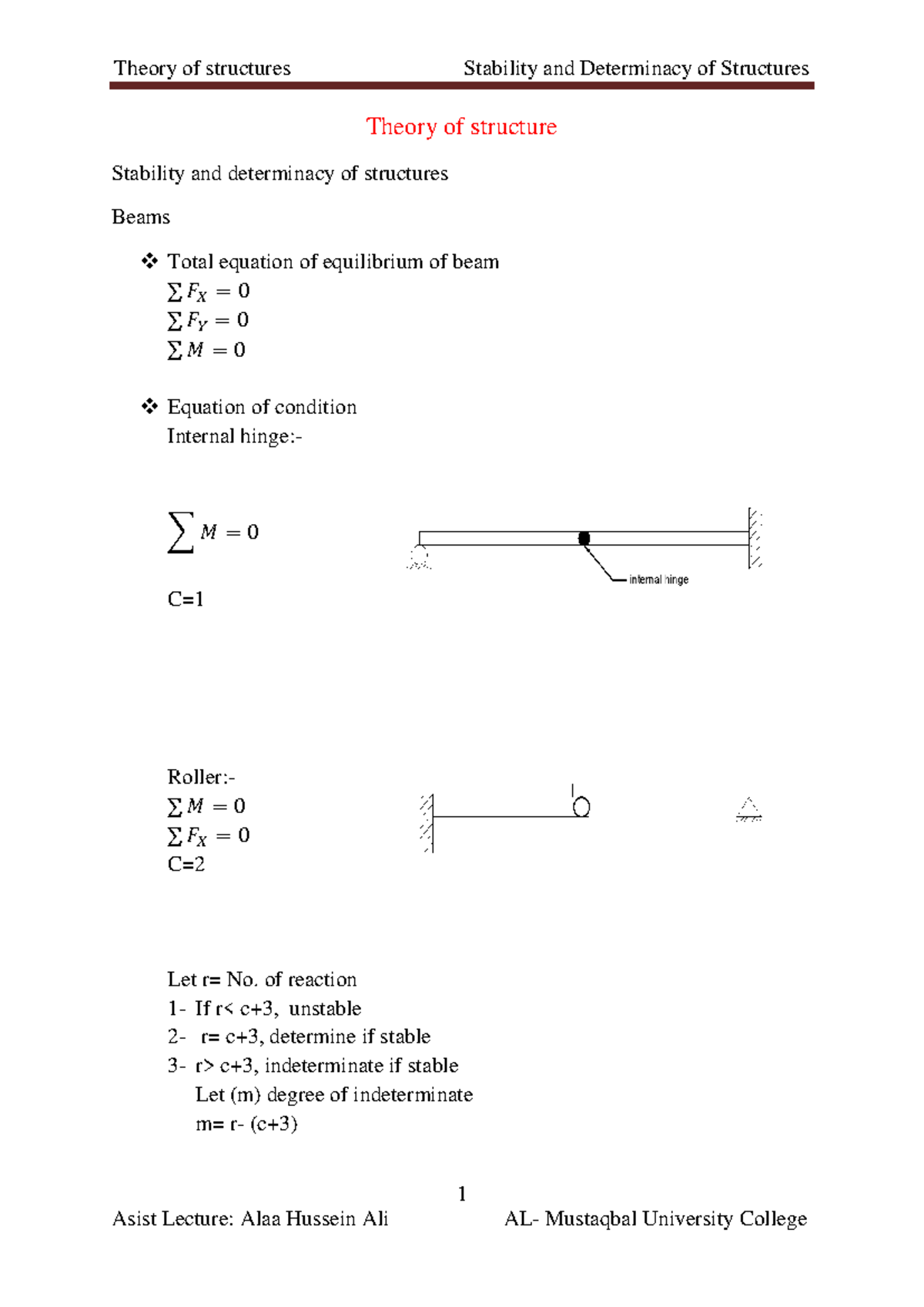 Theory of Structures: Stability and Determinacy (MUCL 2021) - Studocu