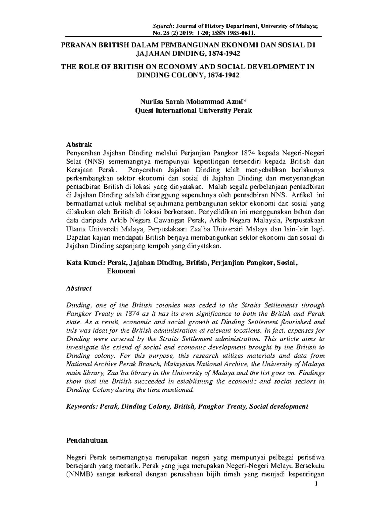 46040 - coursework - No. 28 (2) 2019: 1-20; ISSN 1985-0611. PERANAN ...