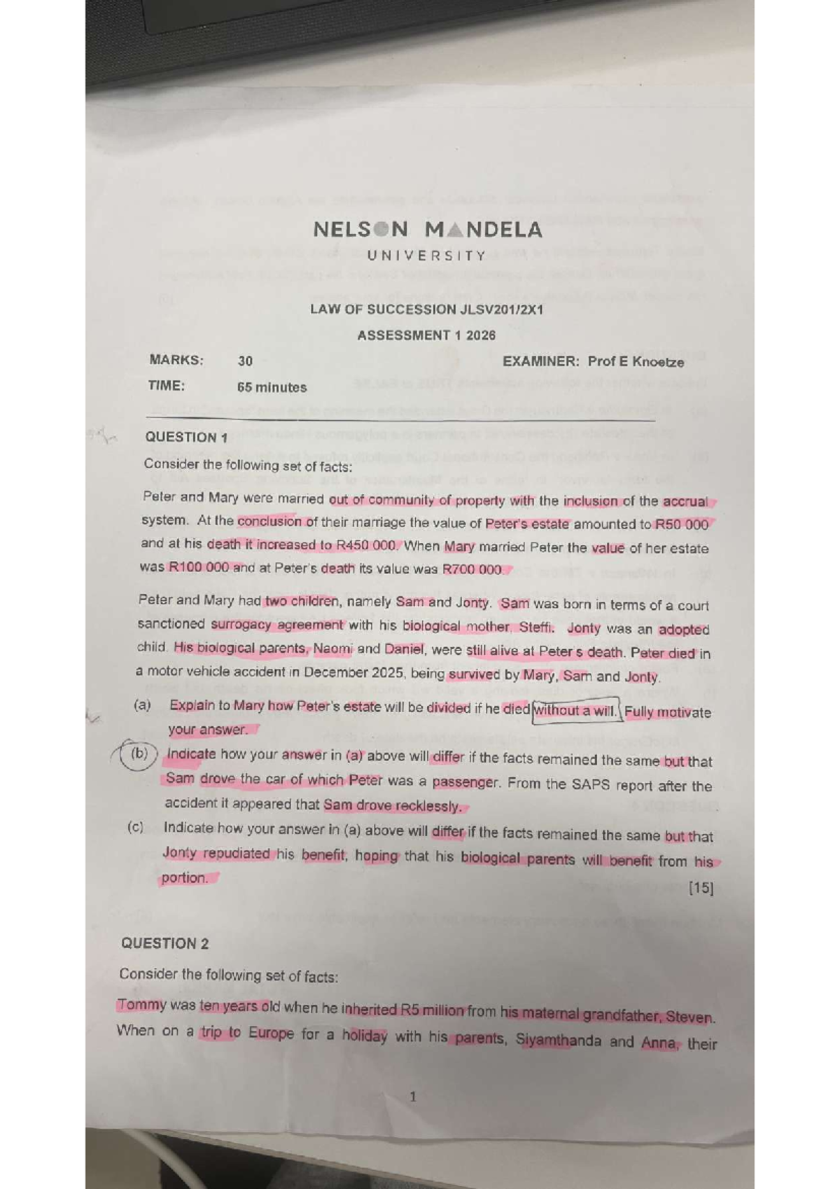 NELS N M NDELA UNIVERSITY LAW OF SUCCESSION ASSESSMENT 1 2026 - Studocu