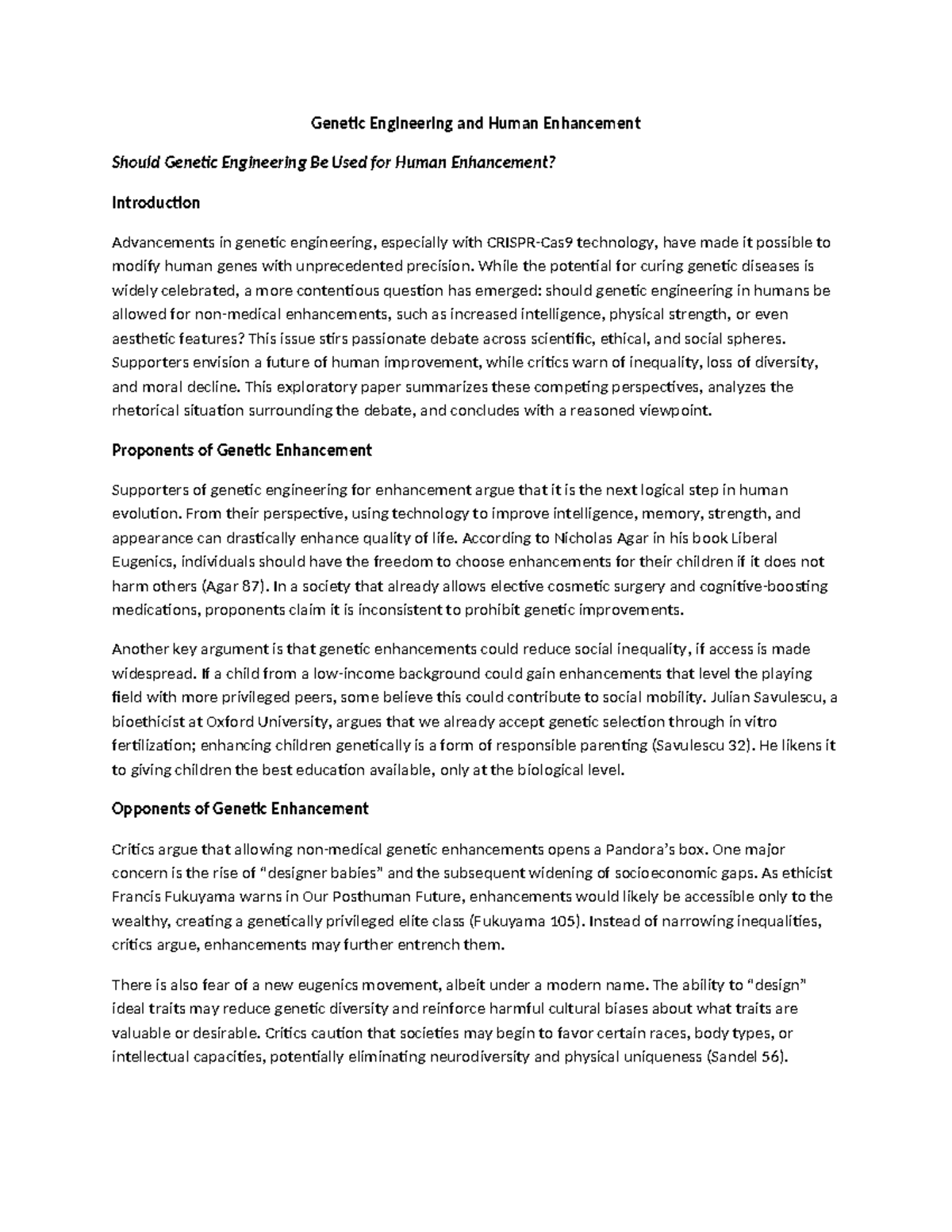 Genetic Engineering and Human Enhancement: Ethical Perspectives and ...