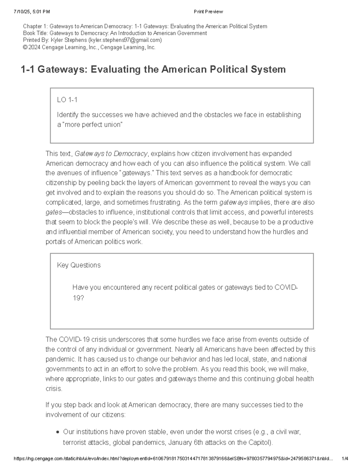 Chapter 1: Gateways to Democracy (POL 101) - Evaluating the American ...