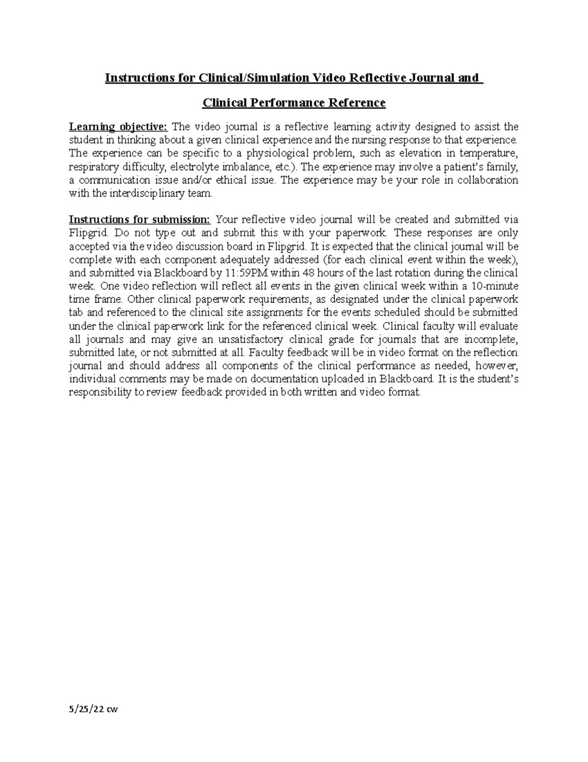 NUR 301 Clinical Reflection Journal Prompts for Video Submission - Studocu