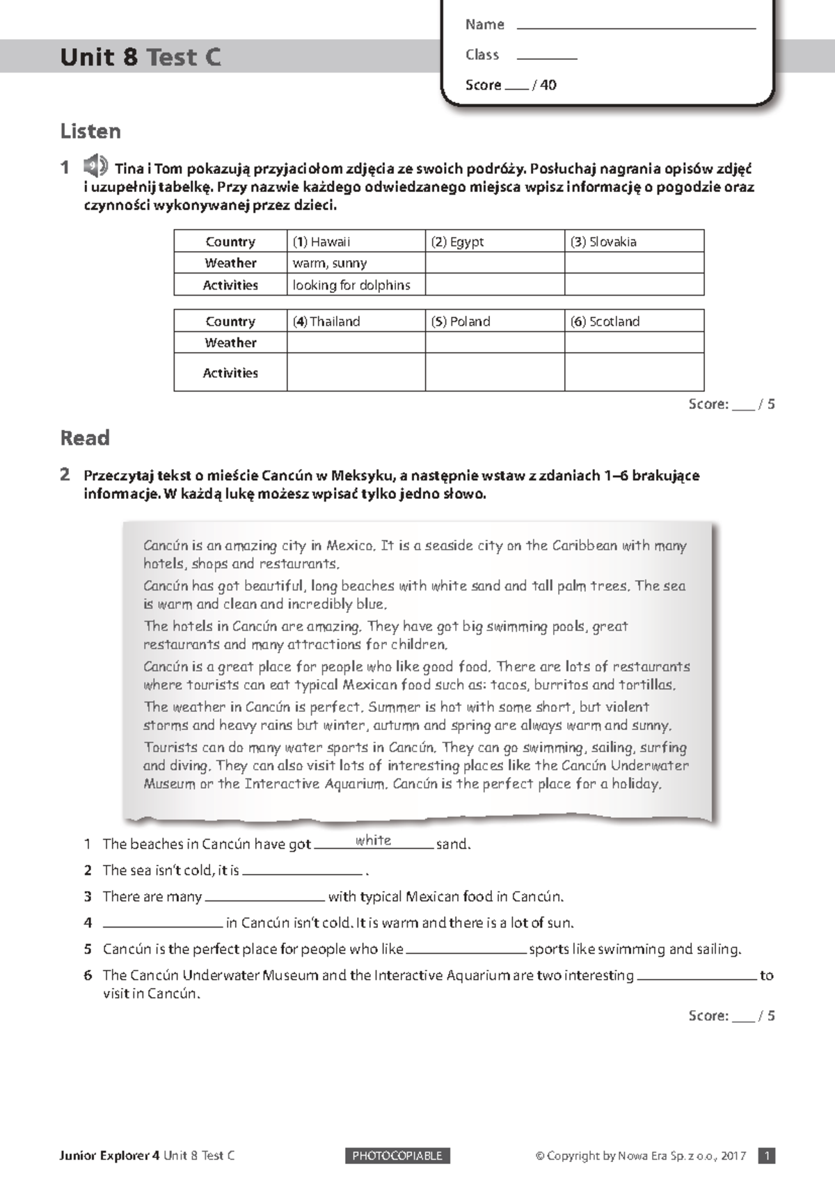 Unit 8 Test C: Listening & Reading Comprehension Activities - Studocu