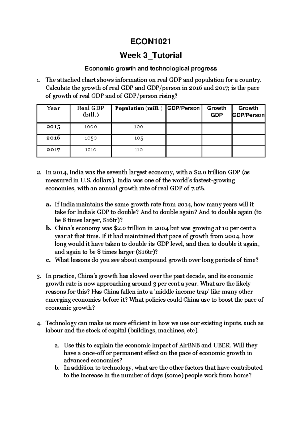1021 S2 Tutorial 2 Week 3 questions B - ECON Week 3 _Tutorial Economic ...