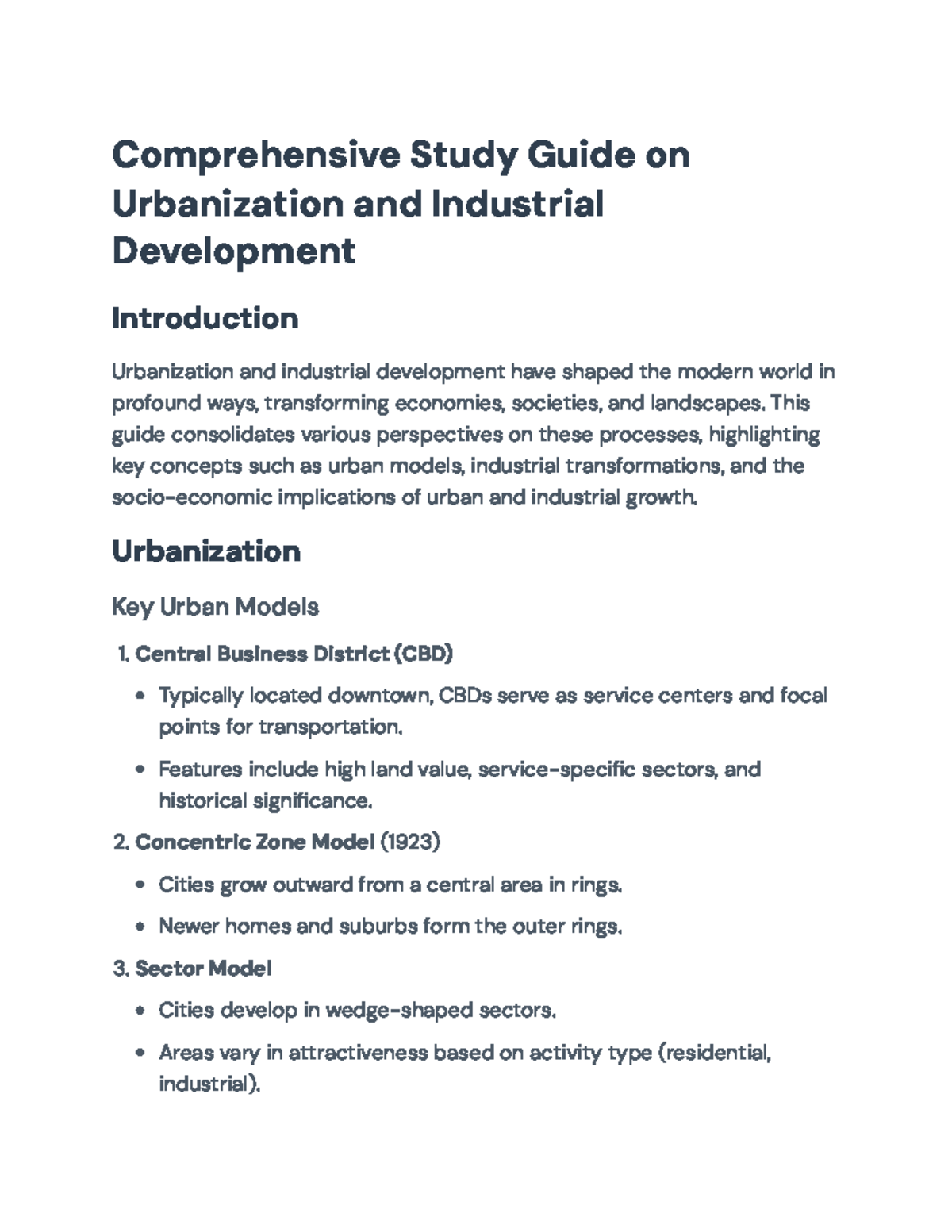 Comprehensive Study Guide on Urbanization & Industrial Development ...
