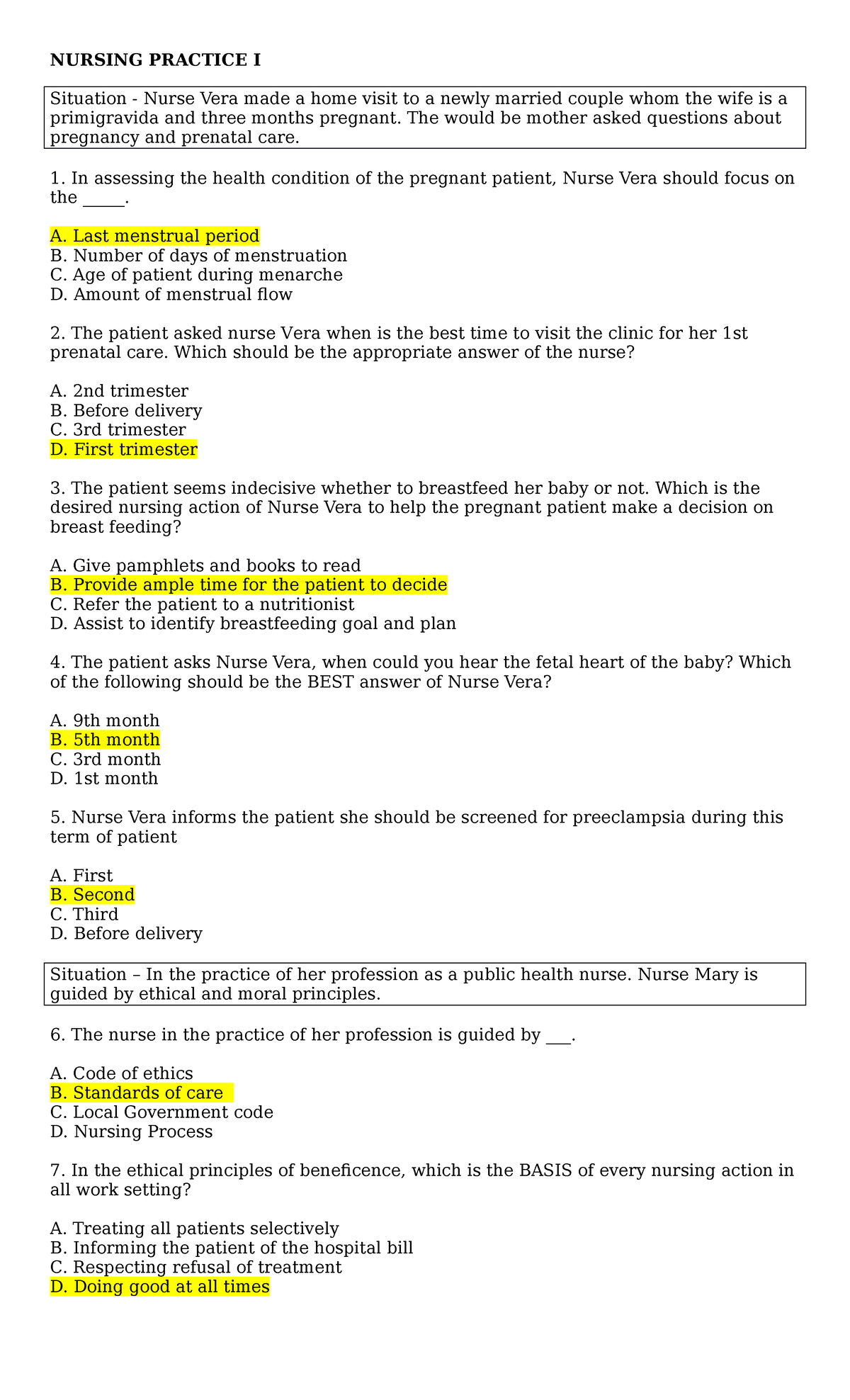 NURSING PRACTICE I: July 2021 Exam Review & Recalls - Studocu