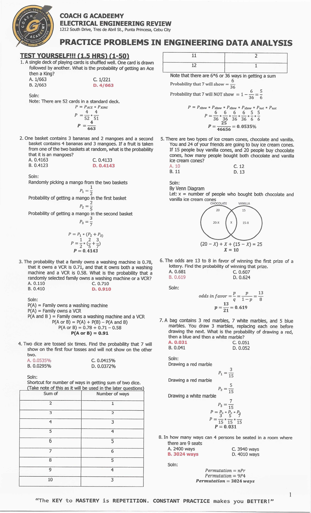 ELECTRICAL ENG 1212 PRACTICE PROBLEMS IN DATA ANALYSIS REVIEW - Studocu