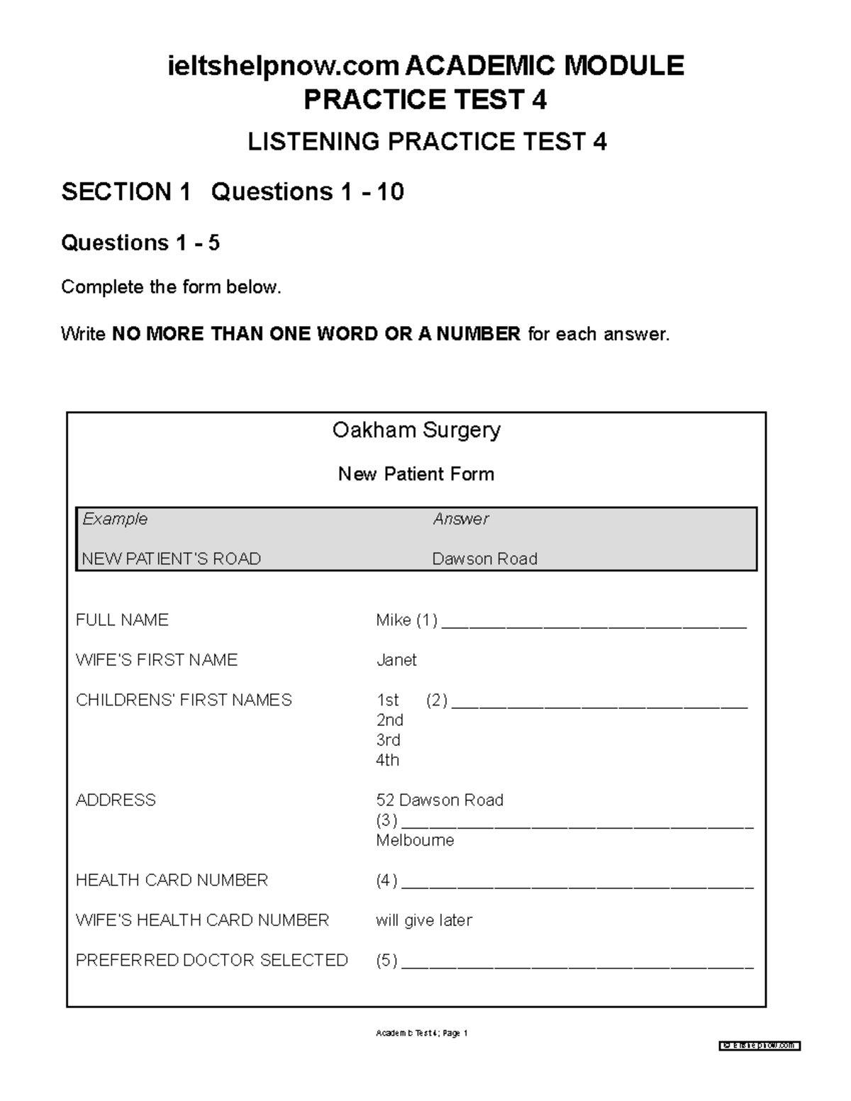 IELTS Academic Module Practice Test 4: Listening & Reading Sections ...